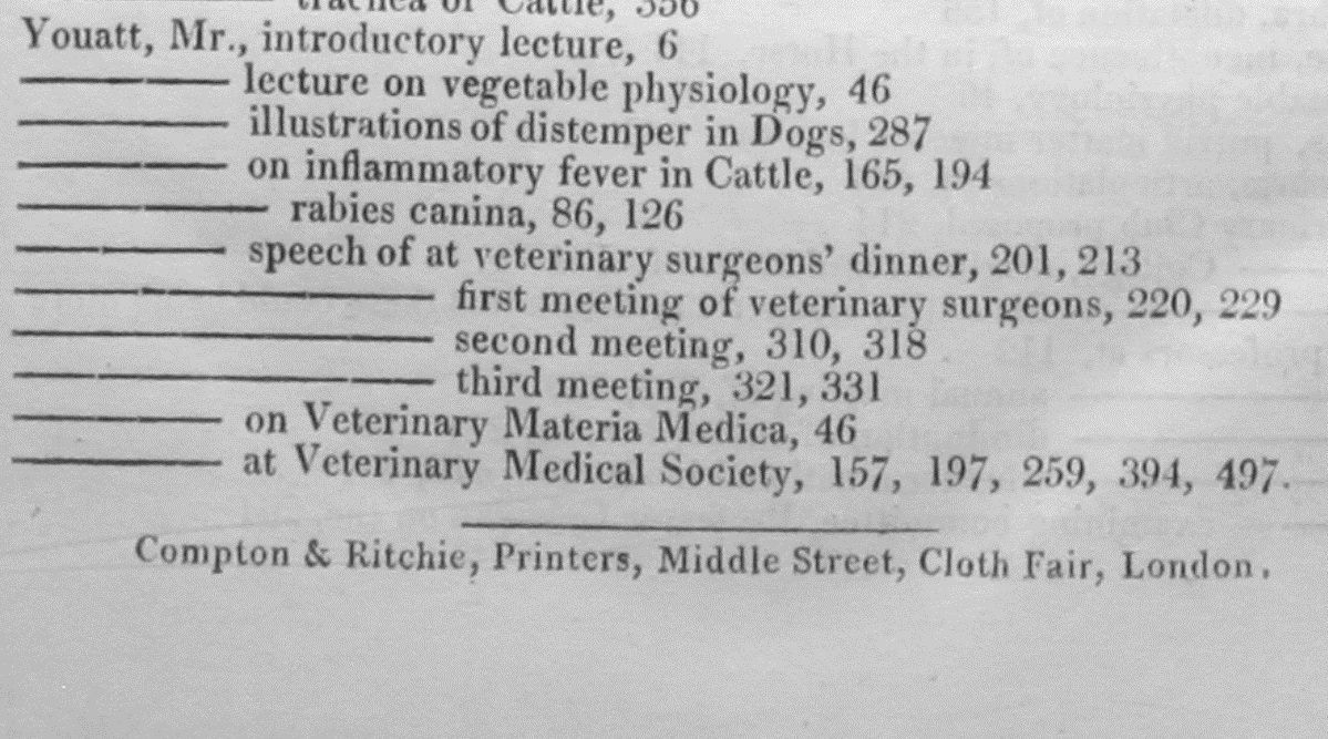 Index to ‘The Veterinarian’ Vol 2 – 1829 - RCVS Vet History