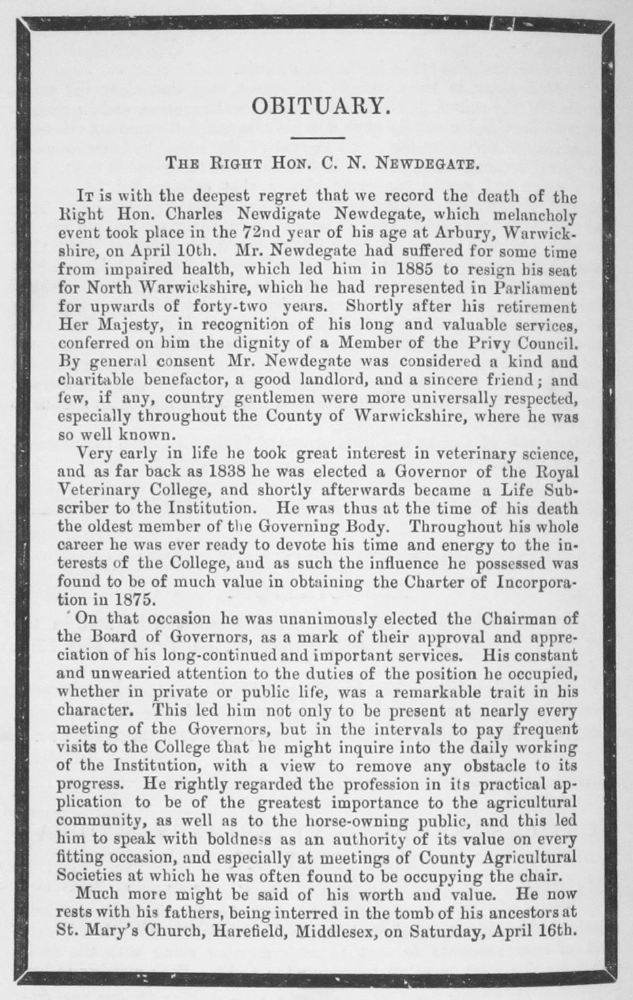 ‘The Veterinarian’ Vol 60 Issue 5 – May 1887 - RCVS Vet History