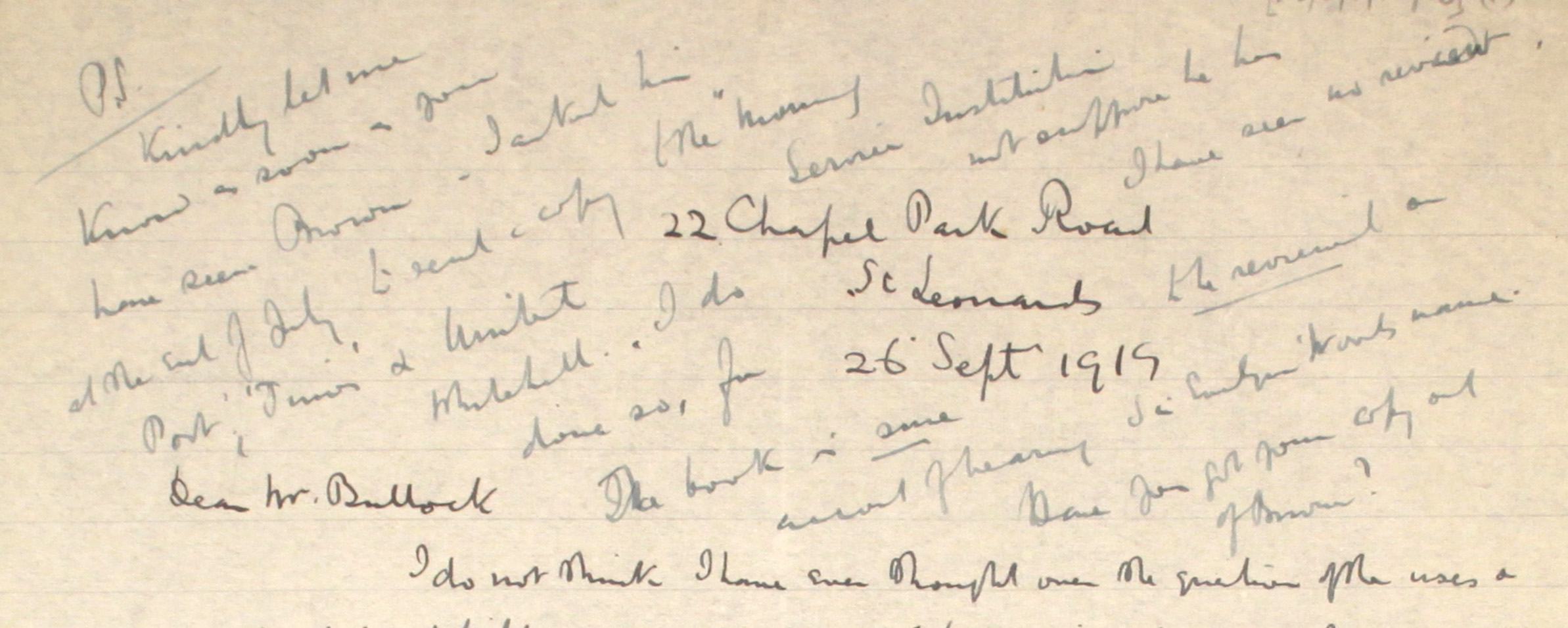 16 – Letter to Fred Bullock from Frederick Smith, 26 Sep 1919 - RCVS ...