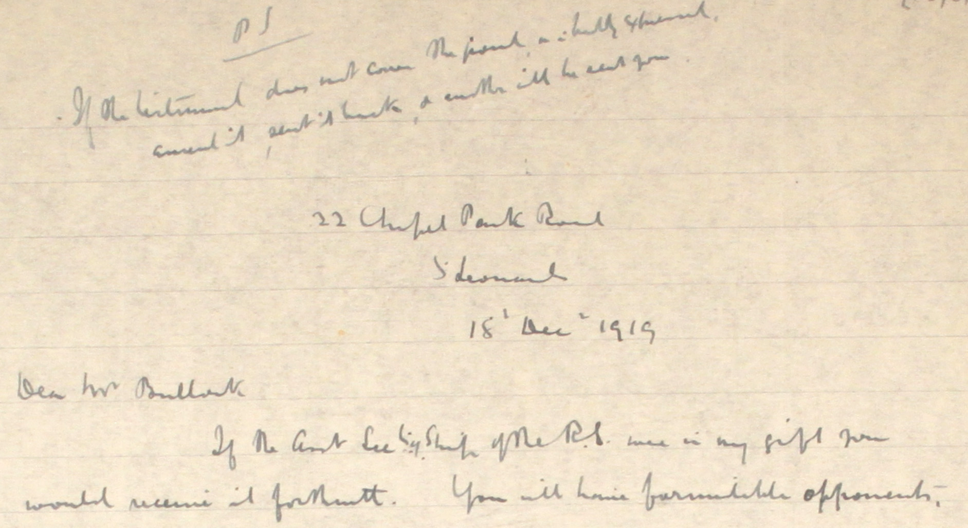24 – Letter to Fred Bullock from Frederick Smith, 18 Dec 1919 - RCVS ...