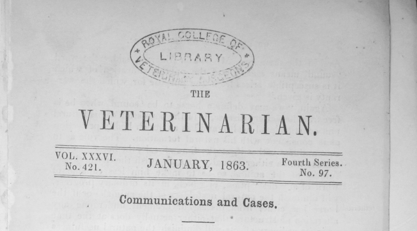 ‘The Veterinarian’ Vol 36 Issue 1 – January 1863 - RCVS Vet History